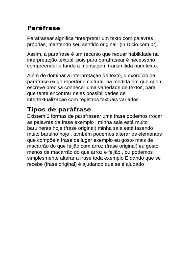 Resumo sobre paráfrase | PDF