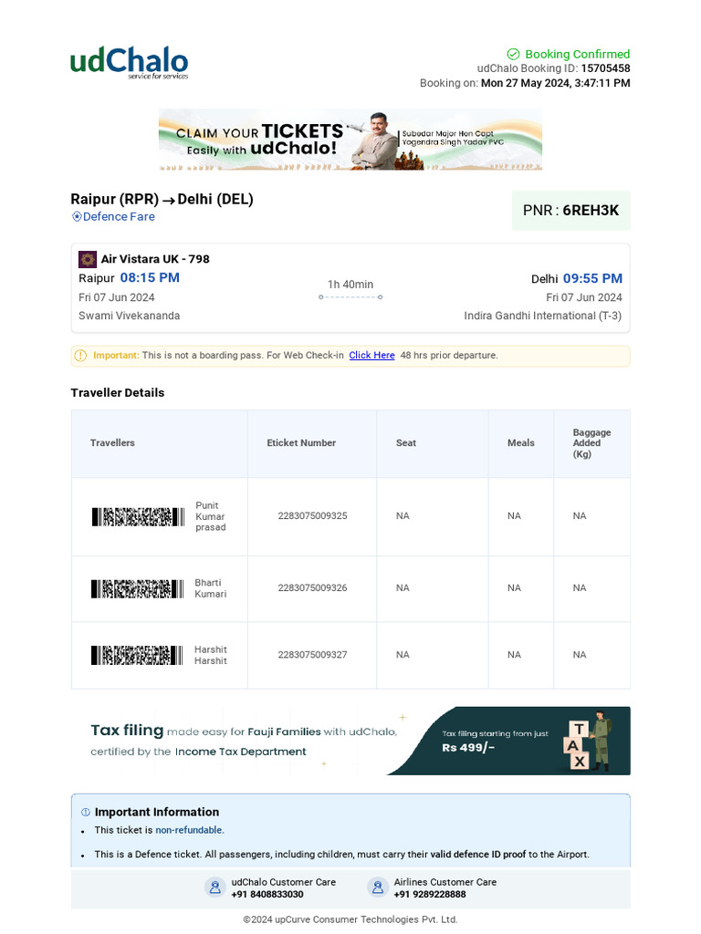 Air Vistara Booking Confirmation Details | PDF | Airlines | Airport