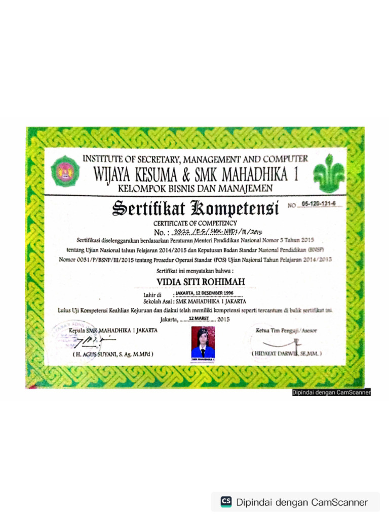 Vidia Siti Rohimah - Sertifikat | PDF