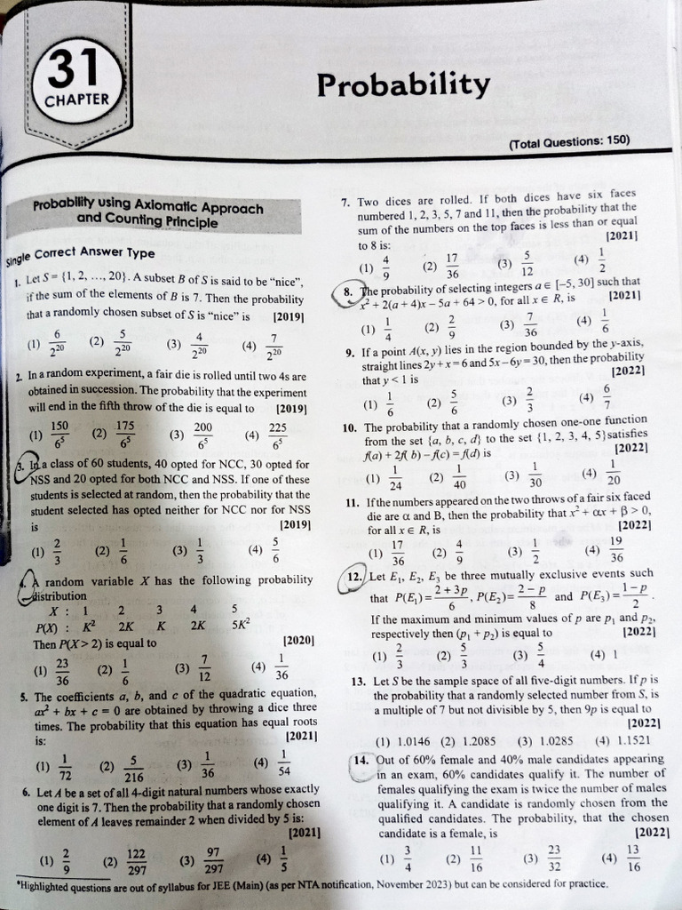 Probability Cengage pyqs jee mains 2024 | PDF | Equations | Mathematics