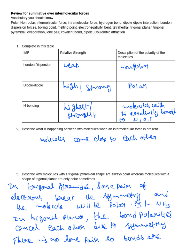 CF2O Polarity and Intermolecular Forces | PDF | Chemical Polarity ...
