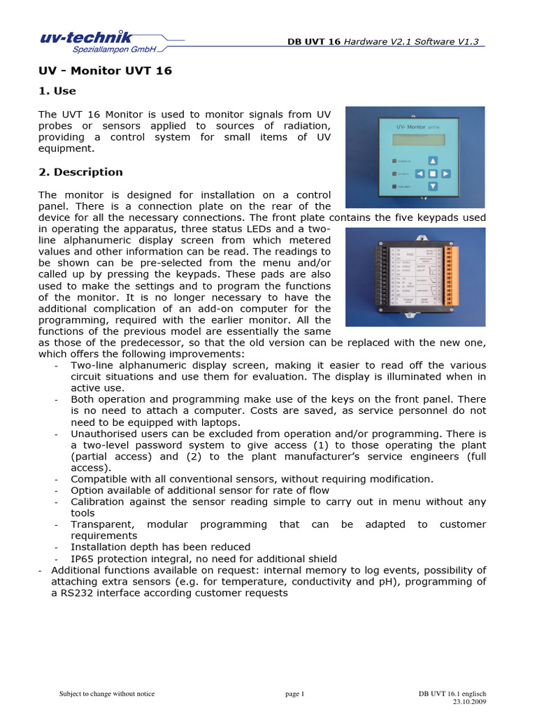 DB UVT 16.1 englisch | PDF | Computer Monitor | Light Emitting Diode