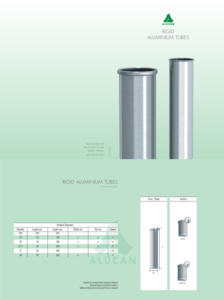 Rigid Aluminium Tubes Specifications | PDF