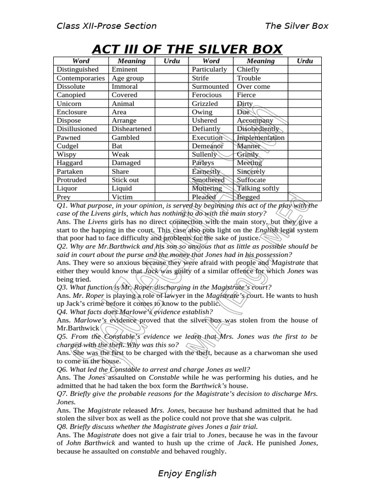 Act III Analysis of The Silver Box | PDF | Crimes | Crime & Violence