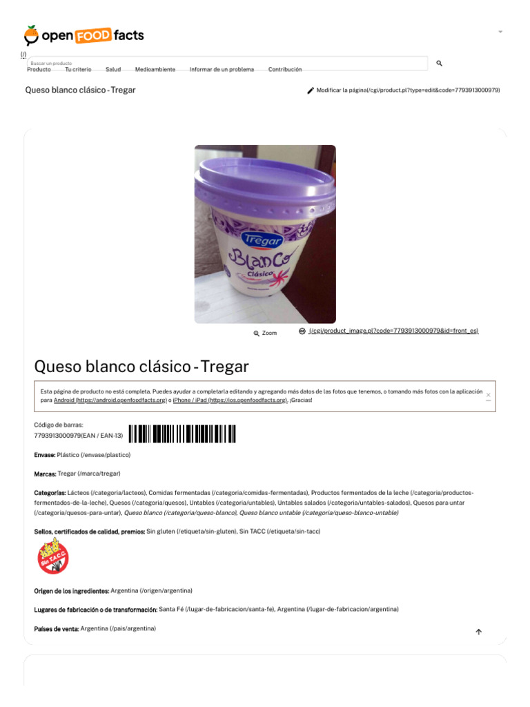 Queso Blanco Clásico - Tregar | PDF | Etiqueta de información ...