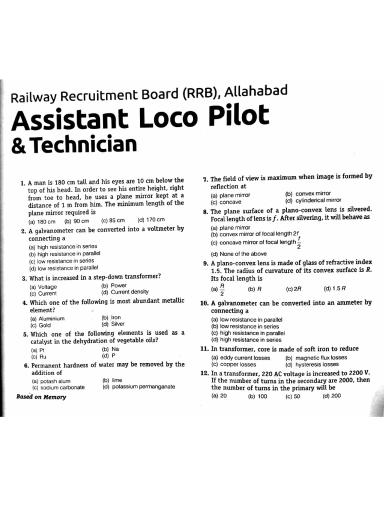 RRB ALP and Technician Previous Year Question Paper 2013 English | PDF