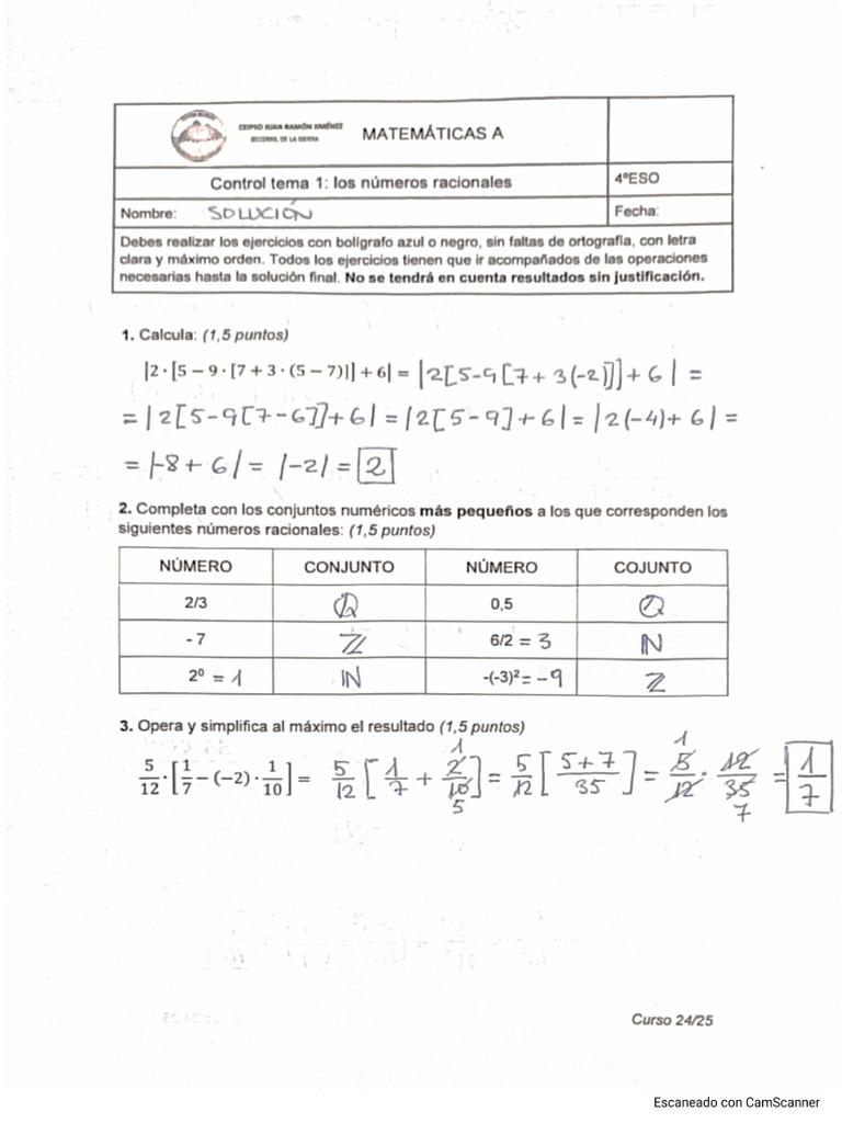 Control Tema 1 Números Racionales | PDF