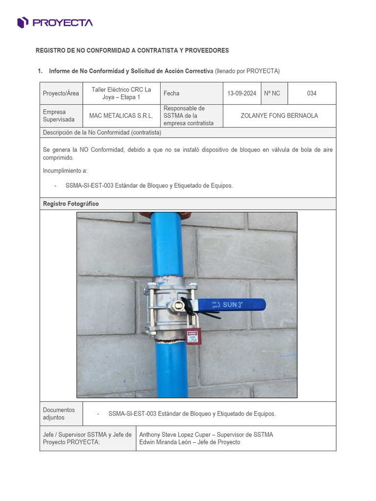 E406002 Registro de No Conformidad A Contratistas y Proveedores V.24.00 ...
