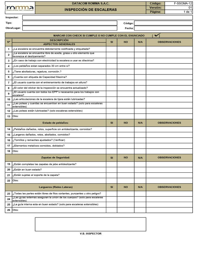 Inspección de Escaleras: Checklist de Seguridad | PDF | Escalera