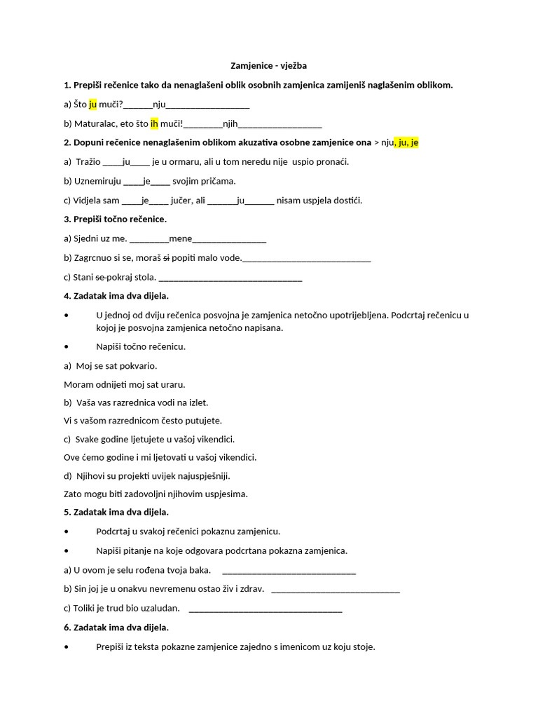 26 5 - Zamjenice-Vježba | PDF