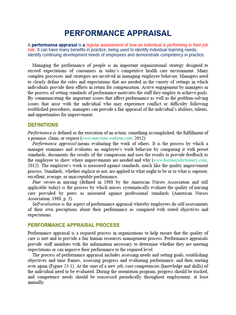 Performance Appraisal, Staff Devt & Health Care Facility Organization | PDF | Performance ...