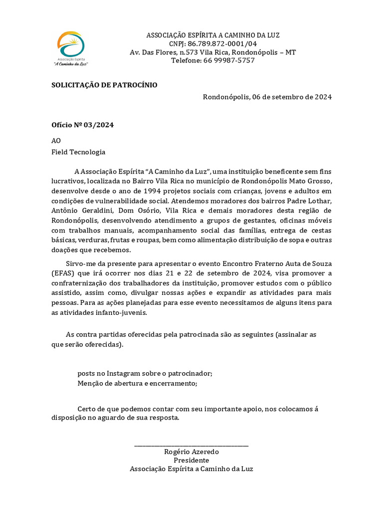 Modelo de Solicitação de Patrocínio | PDF