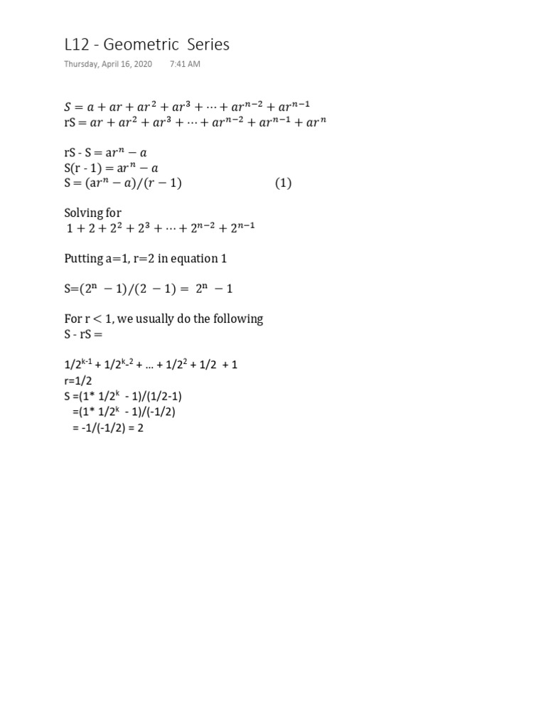 L12 Geometric Series | PDF