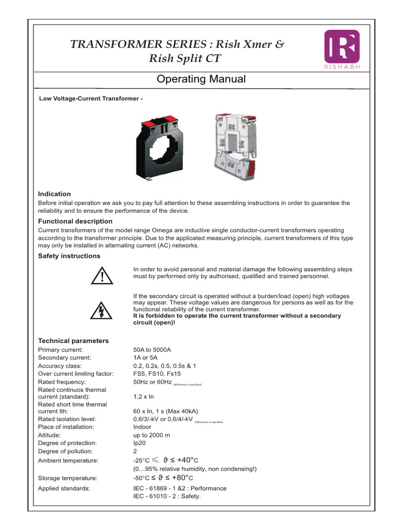 Rishabh Current Transformer Manual | PDF | Transformer | Electrical ...