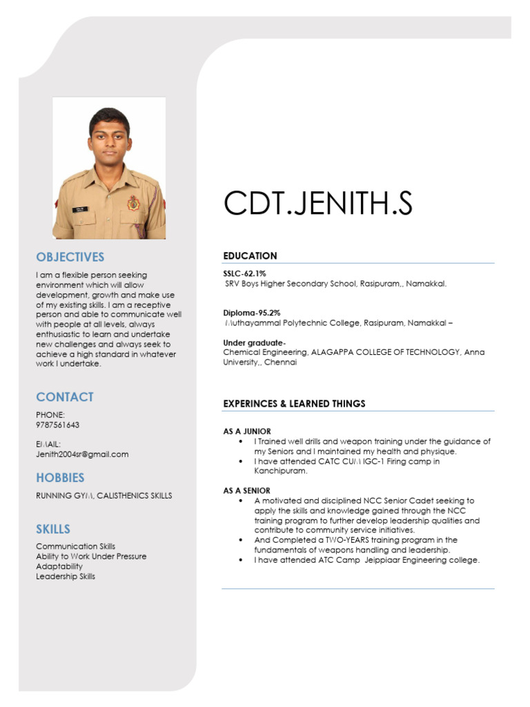 Jenith NCC 1 Resume | PDF