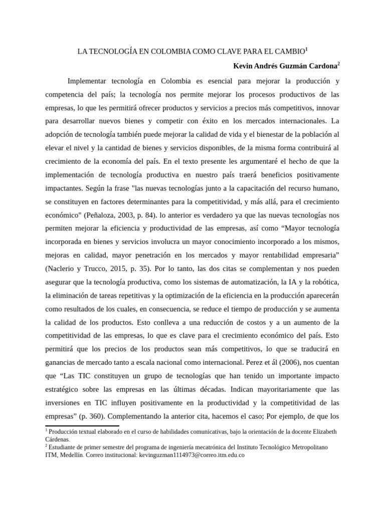 La Tecnolog A en Colombia Como Clave para El Cambio | PDF | Business | Empleo