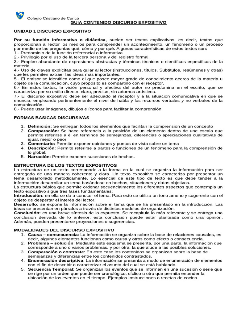 Guia Contenido Discurso Expositivo | PDF | Comunicación | Hablar en público