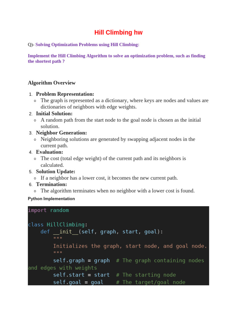 Hill Climbing Algorithm - HW | PDF | Algorithms | Combinatorics