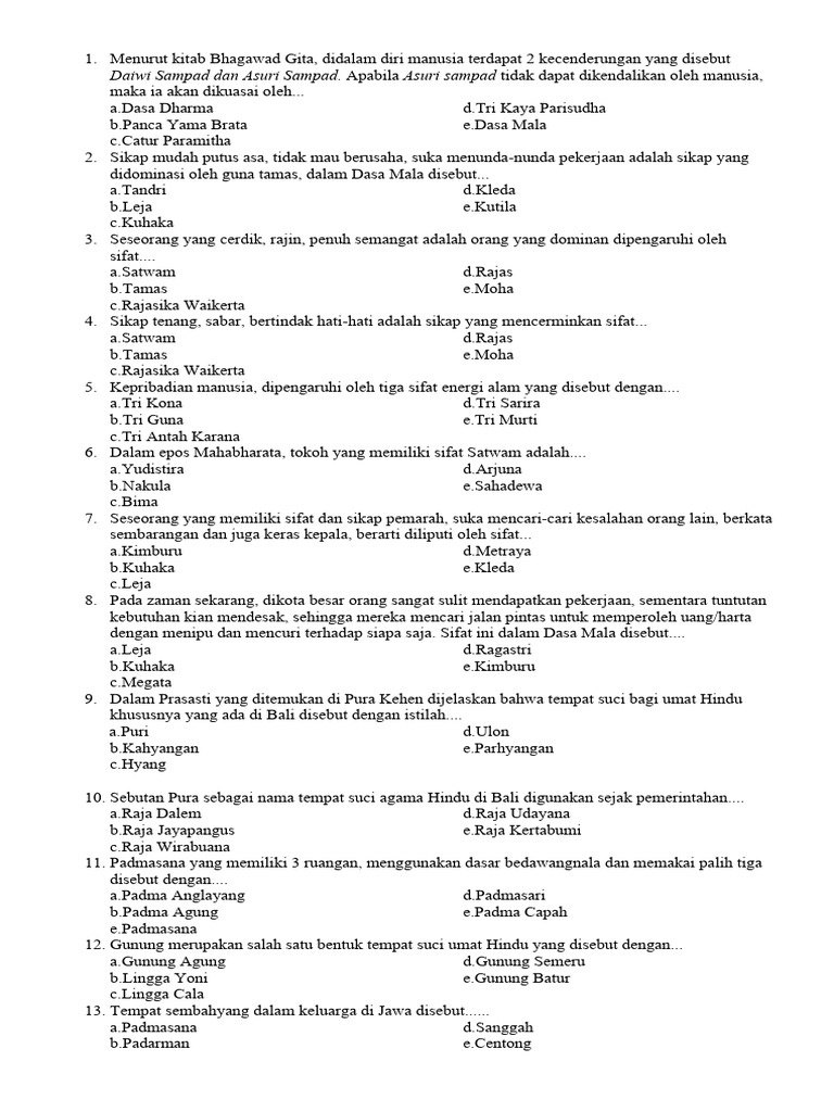 Latihan Soal Pend. Agama Hindu | PDF