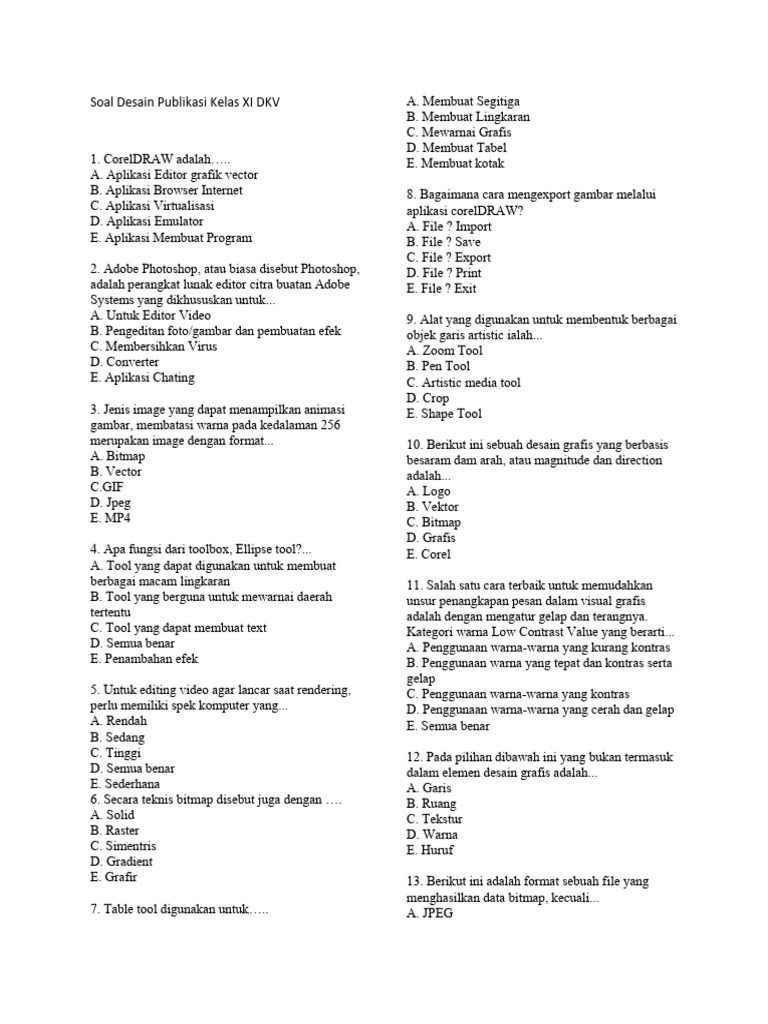 Soal Desain Grafis Kelas XI DKV | PDF