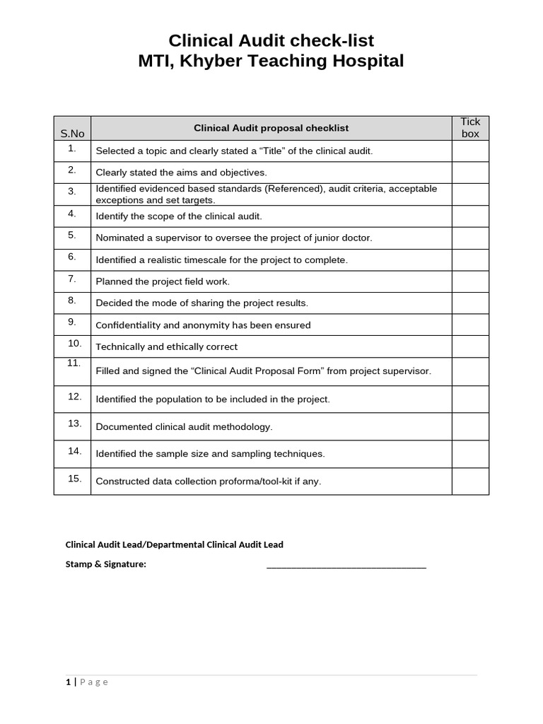 Clinical Audit KTH Checklist | PDF