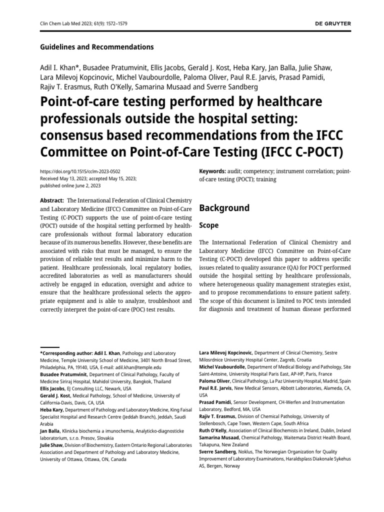 POCT Performed by Healthcare Professionals Outside The Hospital Setting ...