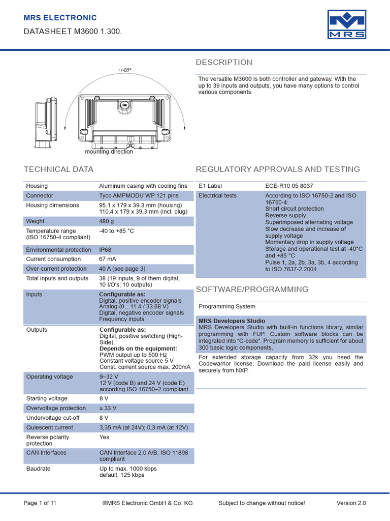M3600 Controller Datasheet | PDF | Electrical Connector | Power Supply