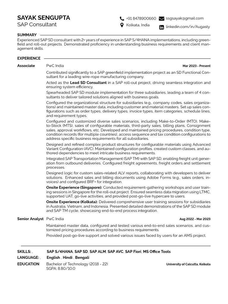 Sayak Sengupta SAP SD | PDF | Computing | Information Technology