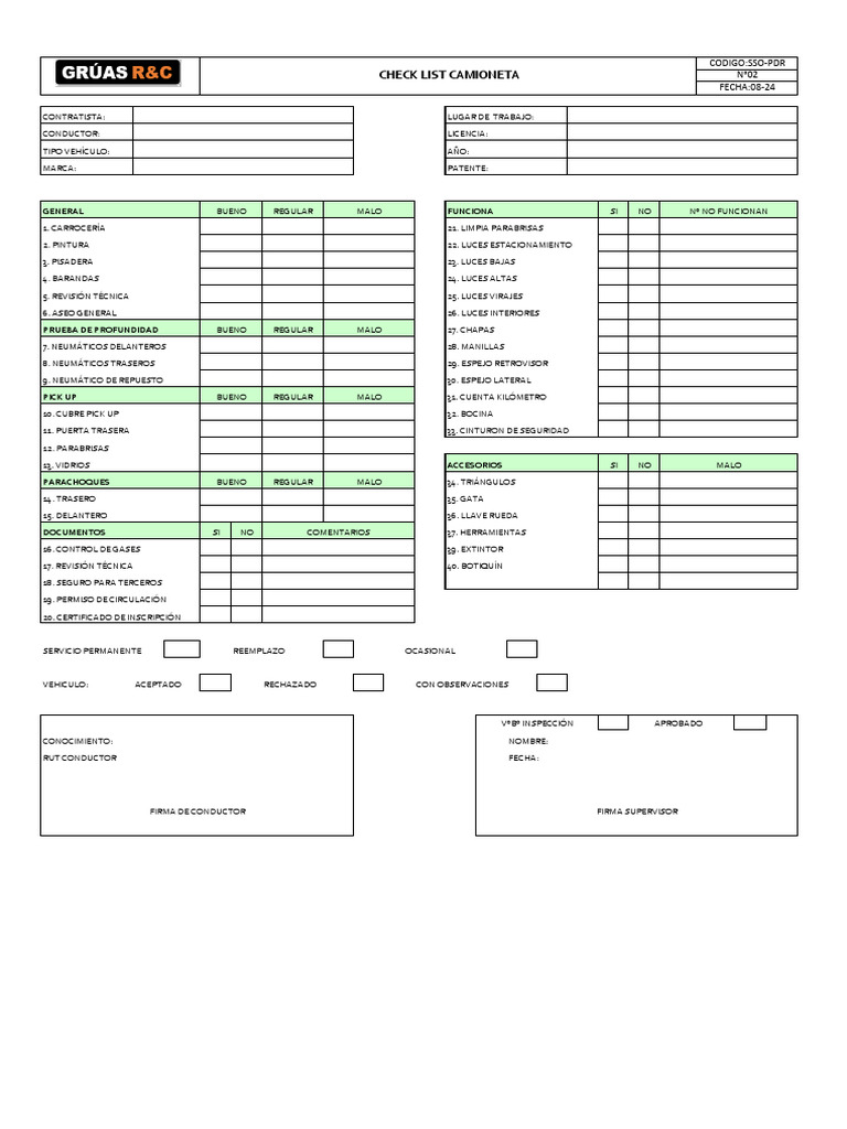 Check-List Camioneta | PDF | Neumático | Estilos de carrocería
