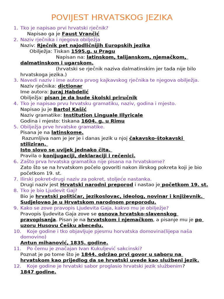 Povijest Hrvatskog Jezika | PDF
