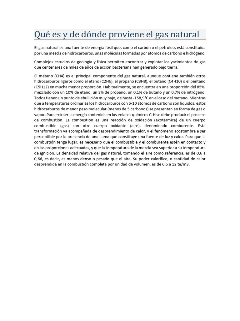 Qué Es y de Dónde Proviene El Gas Natural | PDF
