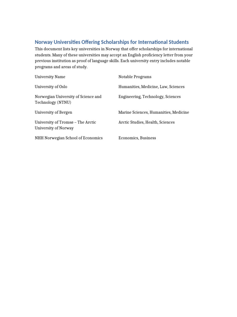 Norway Universities Scholarships List | PDF