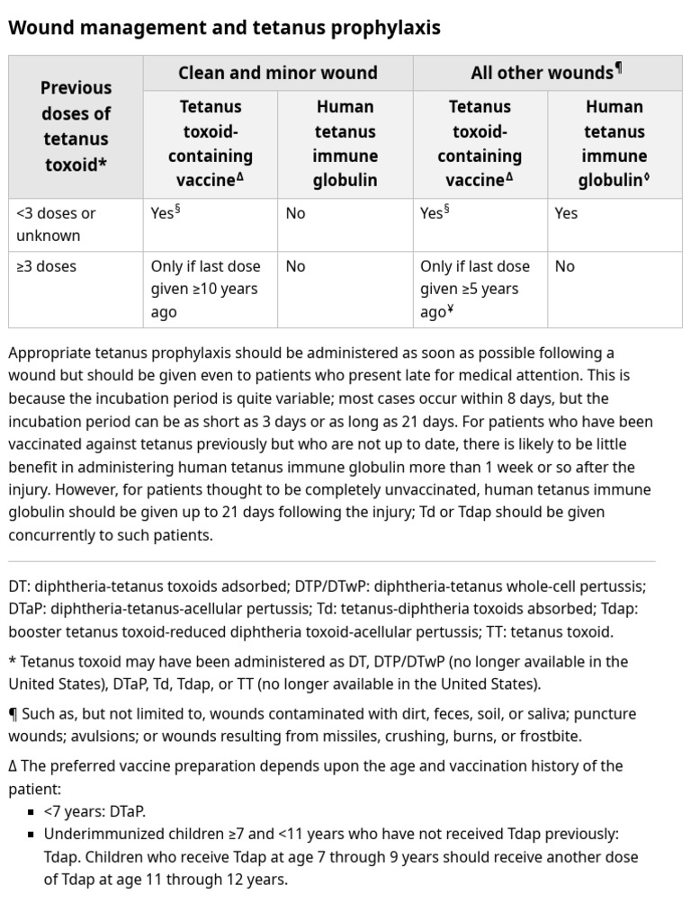 Tetanus Prophylaxis Guidelines | PDF | Health Sciences | Drugs