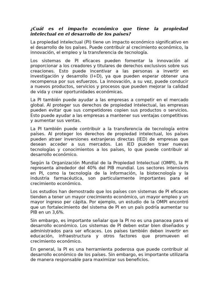 Impacto Económico PI | PDF | Business | La inversión extranjera directa