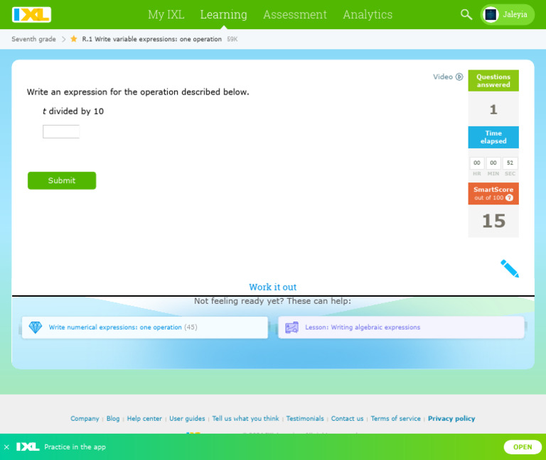 IXL Write Variable Expressions One Operation 7th Grade Math | PDF