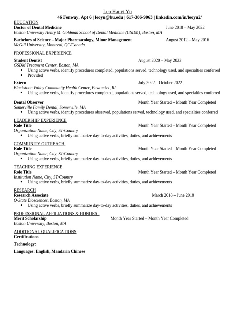 Resume_Sample_IV_Upd | PDF | Dentistry | Medicine