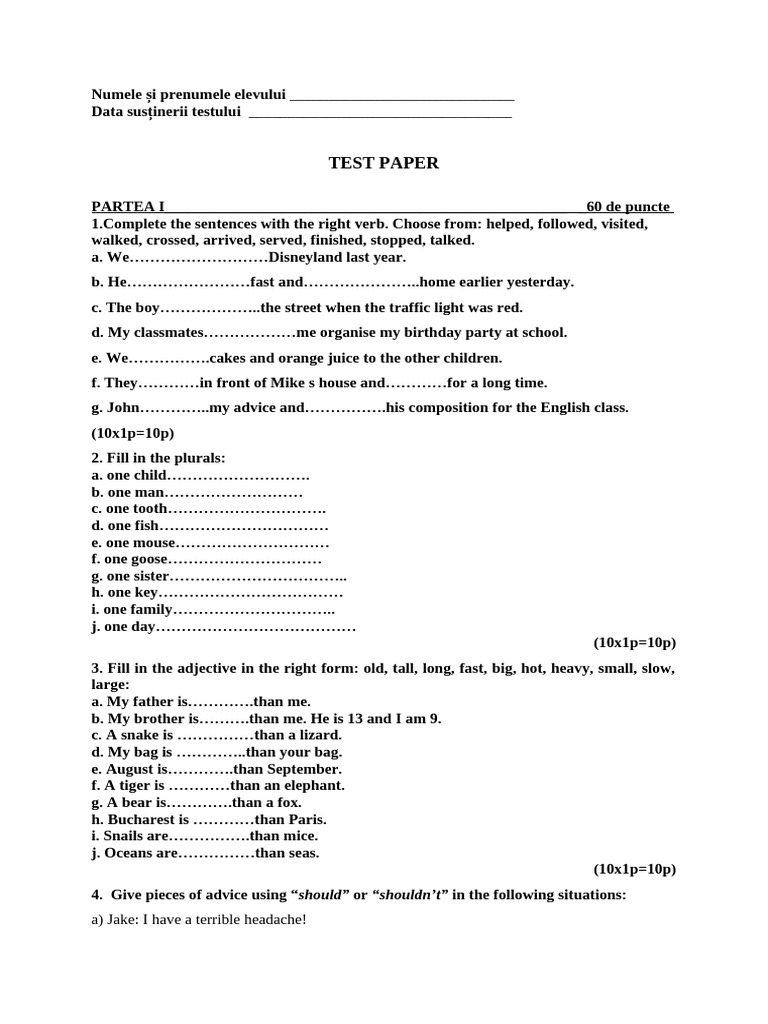 test_engleza_clasa_a_viia | PDF | Linguistics | Syntax
