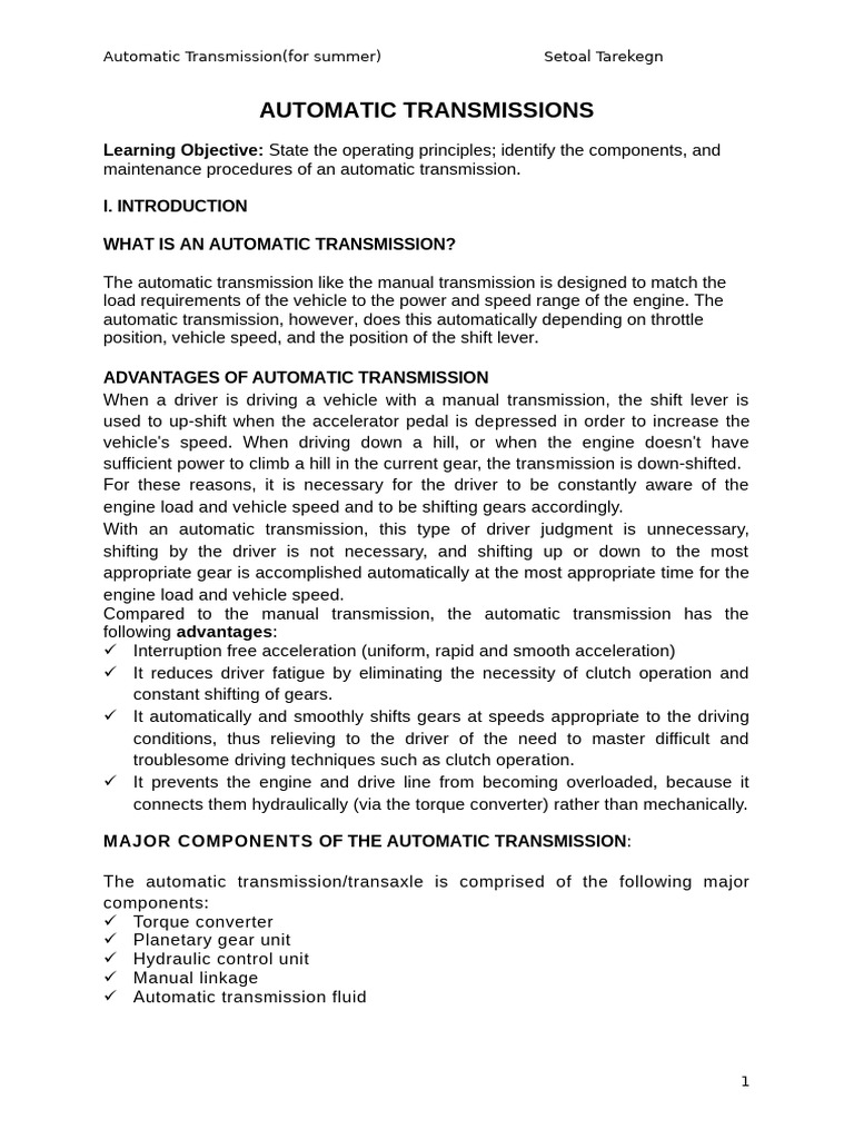 AUTOMATIC TRANSMISSIONS | PDF | Automatic Transmission | Manual ...