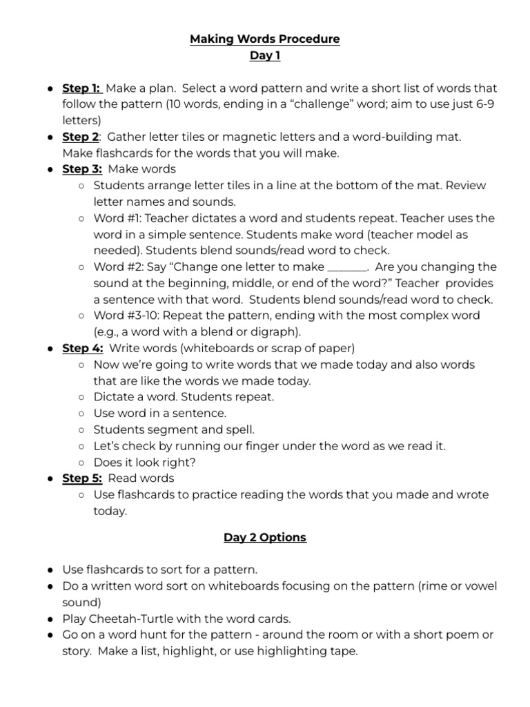 Making Words Beginning Readers Procedure | PDF | Orthography | Writing