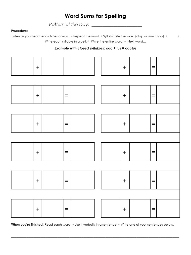 Word Sums For Spelling MS Words | PDF