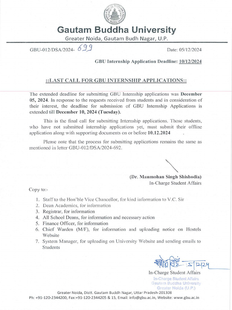 Last Call For GBU Internship Applications | PDF