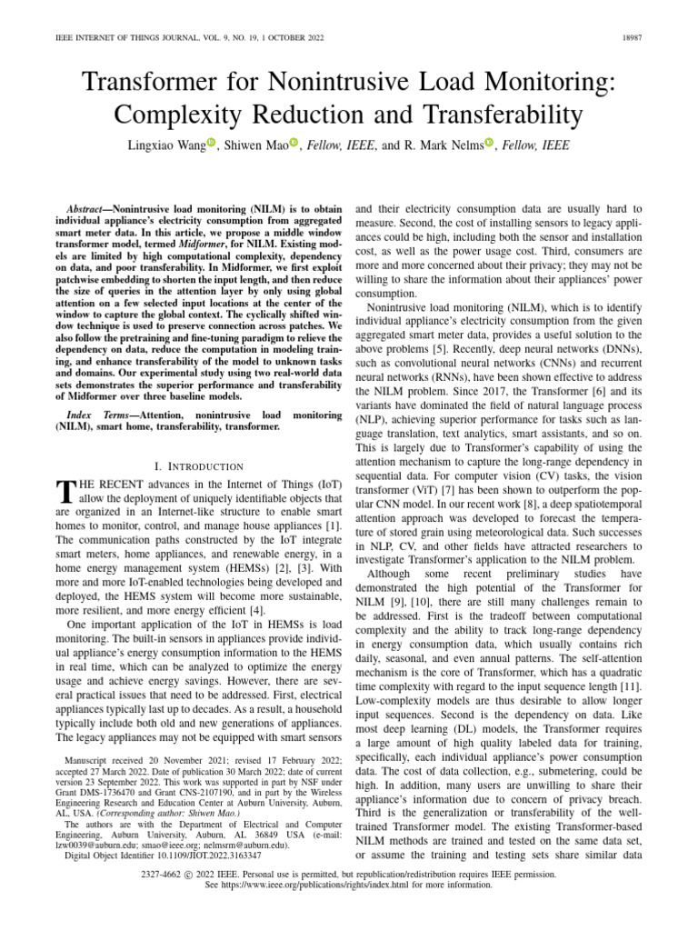 Transformer For Nonintrusive Load Monitoring Complexity Reduction and Transferability | PDF ...