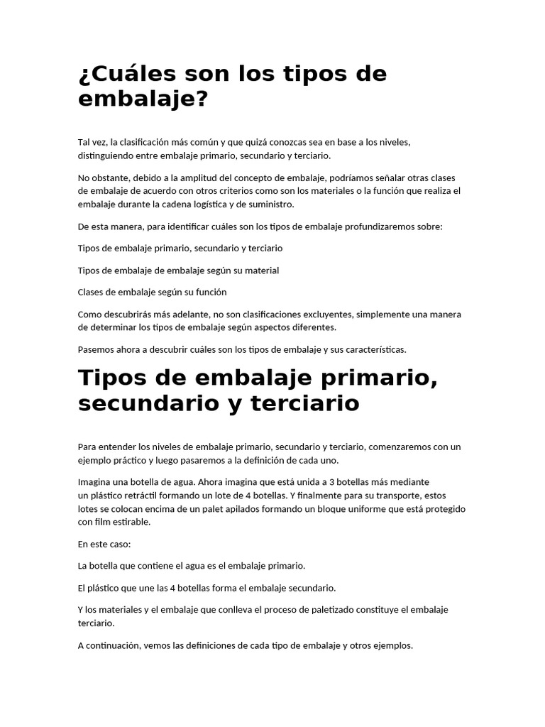 Tipos de embalaje: primario, secundario y terciario | PDF | Papel | Cartón