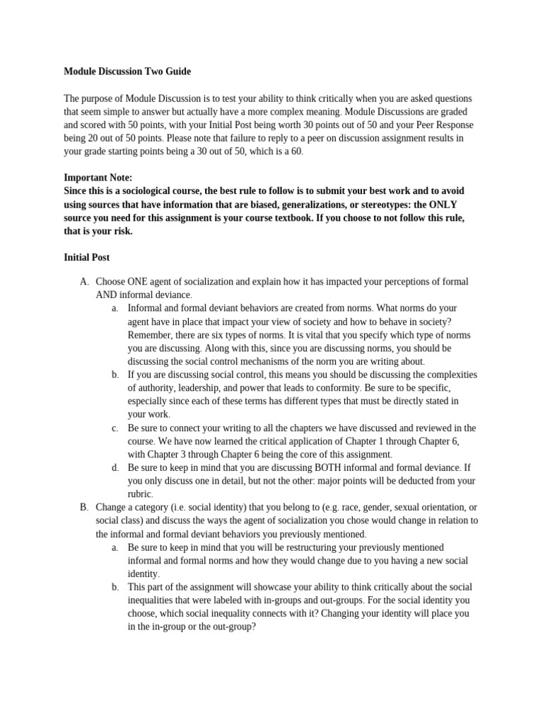 Module Two Discussion Guide | PDF | Deviance (Sociology) | Socialization