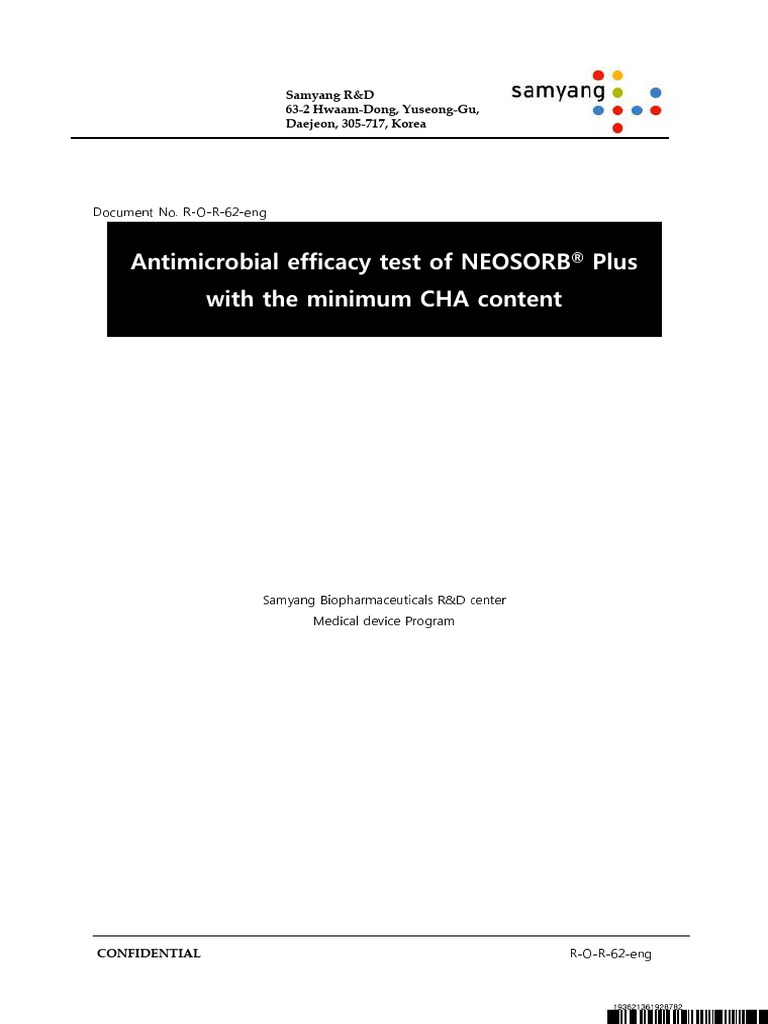 1-C Anitmicrobial Efficacy Test of NEOSORB Plus With The Minimum CHA ...