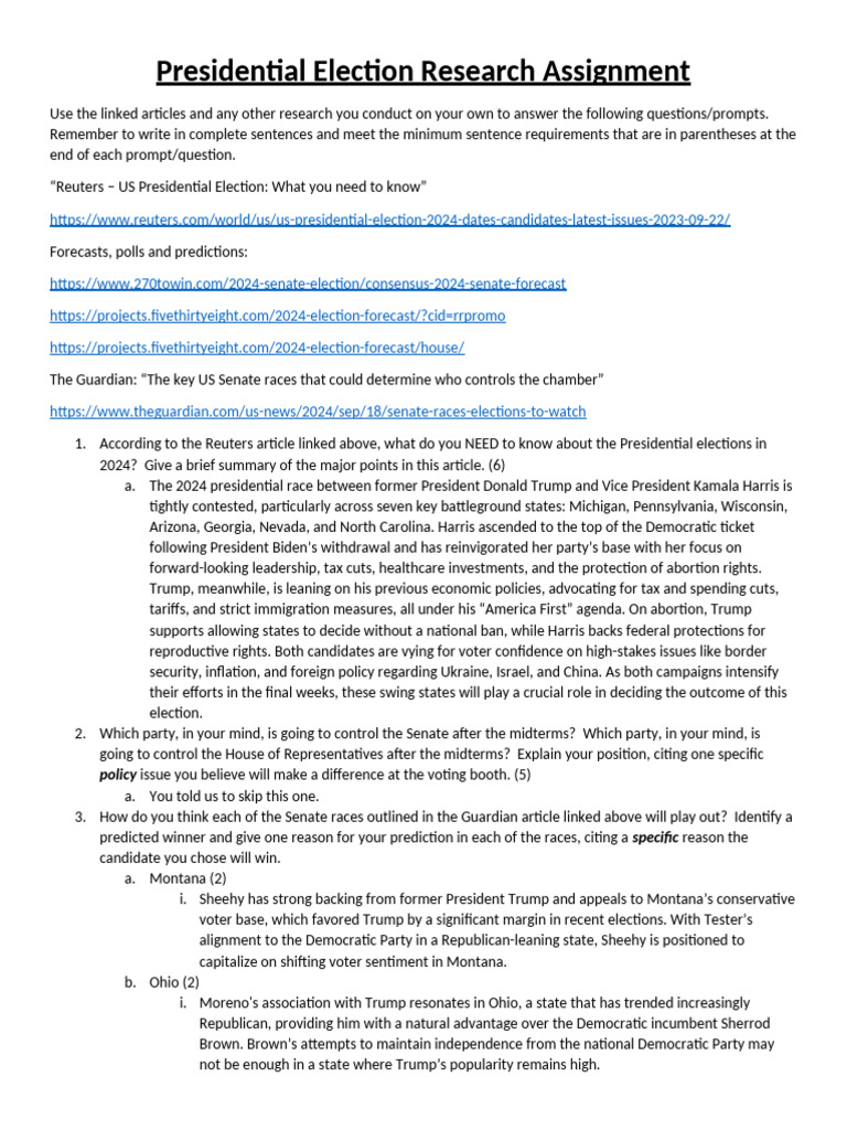 Presidential Election Research Assignment | PDF | Swing State ...