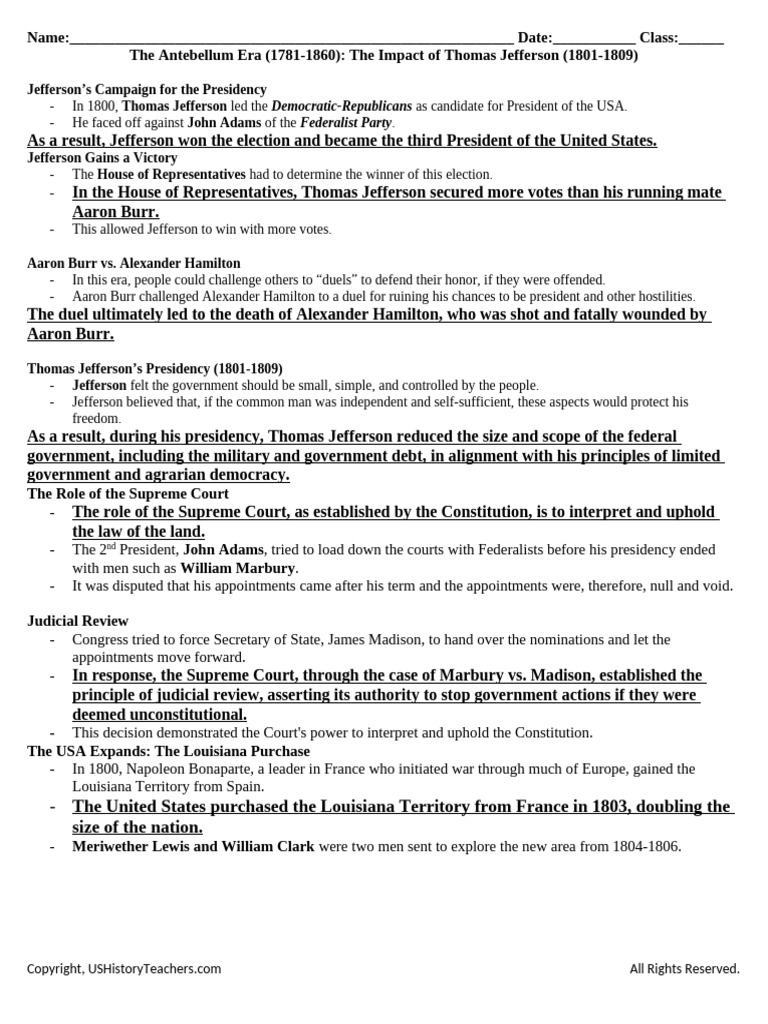 Jefferson's Presidency and Challenges | PDF | Thomas Jefferson ...
