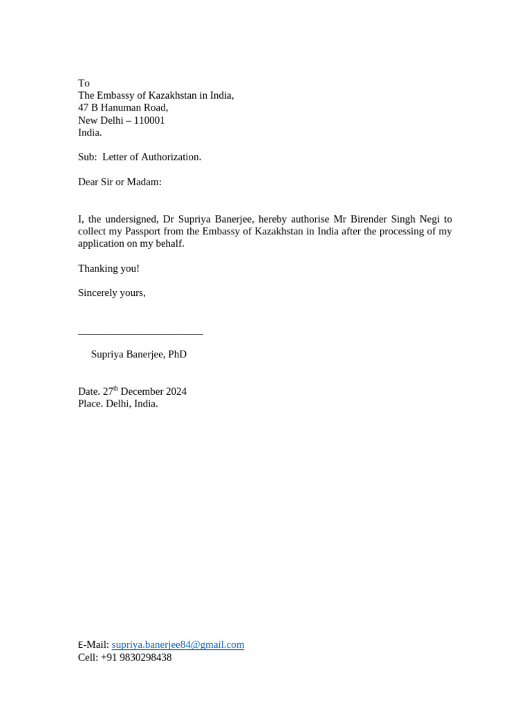 Authorization Letter | PDF