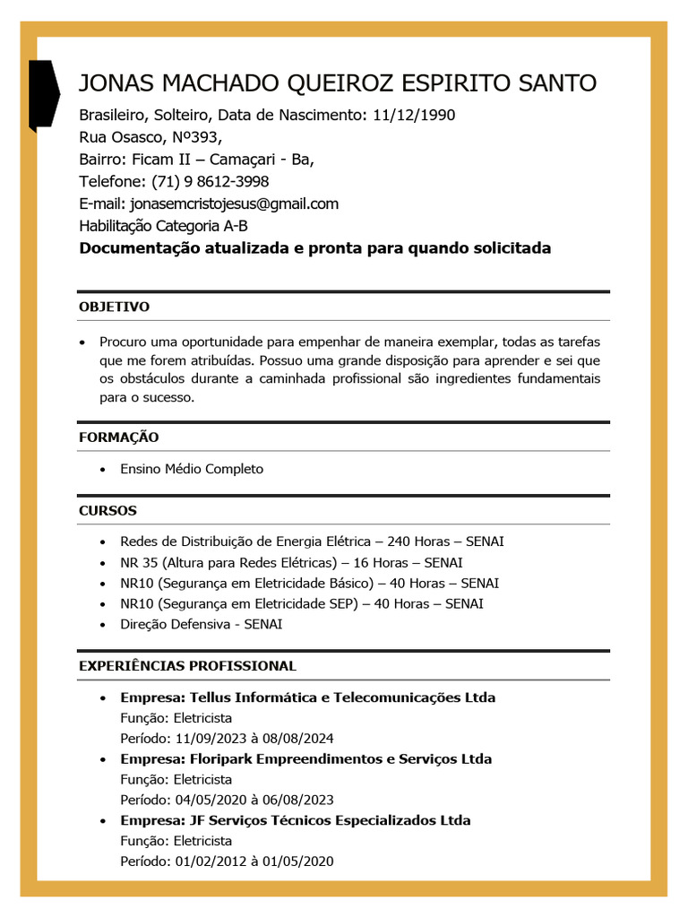 Curriculo Jonas Espirito Santo | PDF