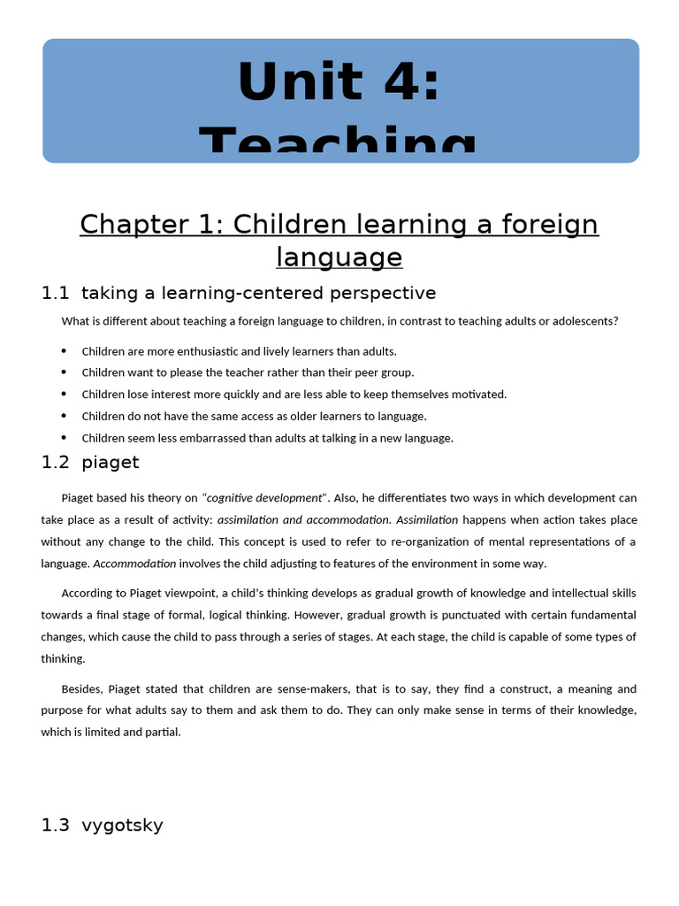 Summary Unit 4__teaching Languages to Young Children | PDF | Learning | Vocabulary